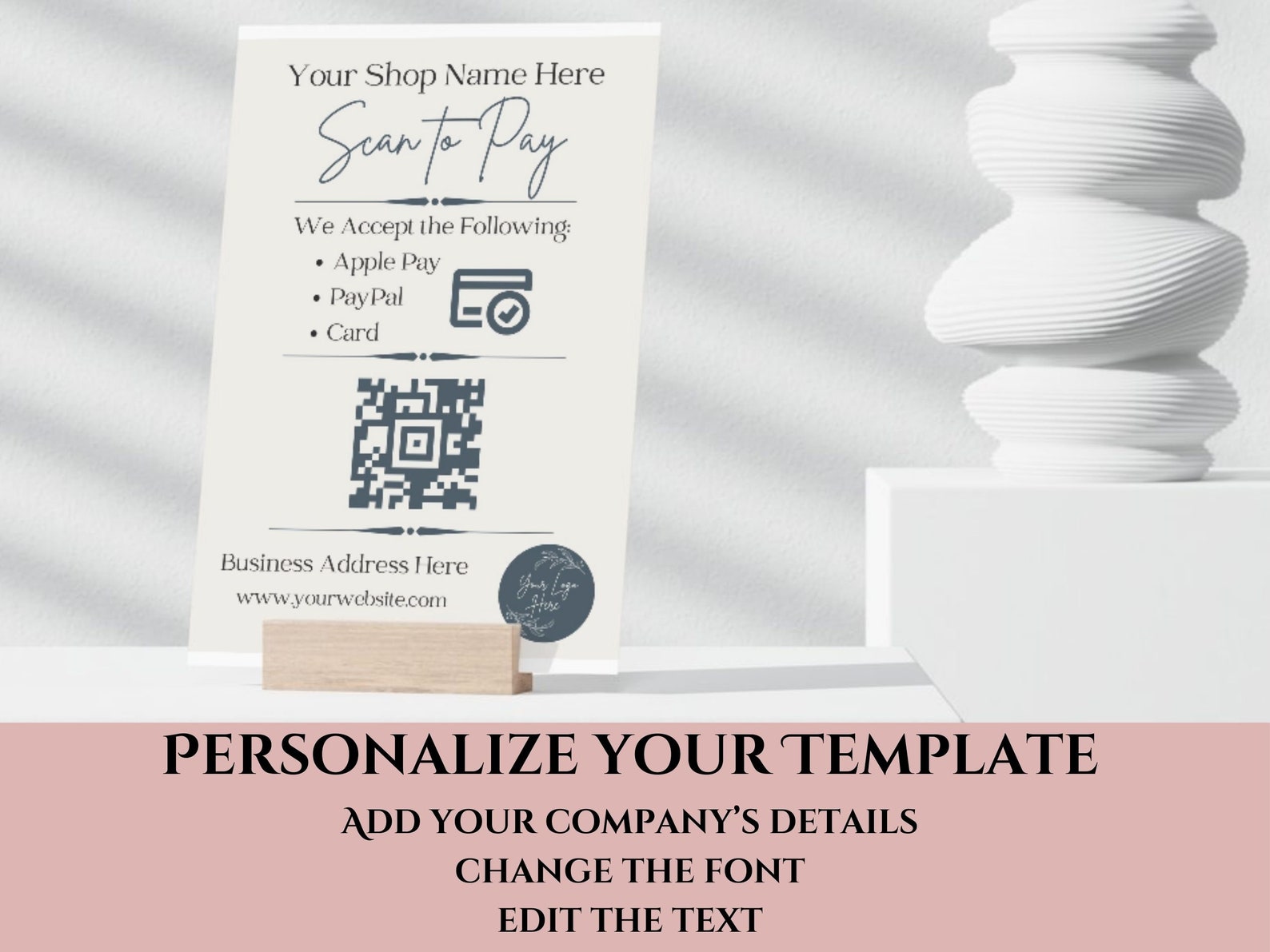 Small Business Sign Template, Editable Scan to Pay Sign, Printable ...