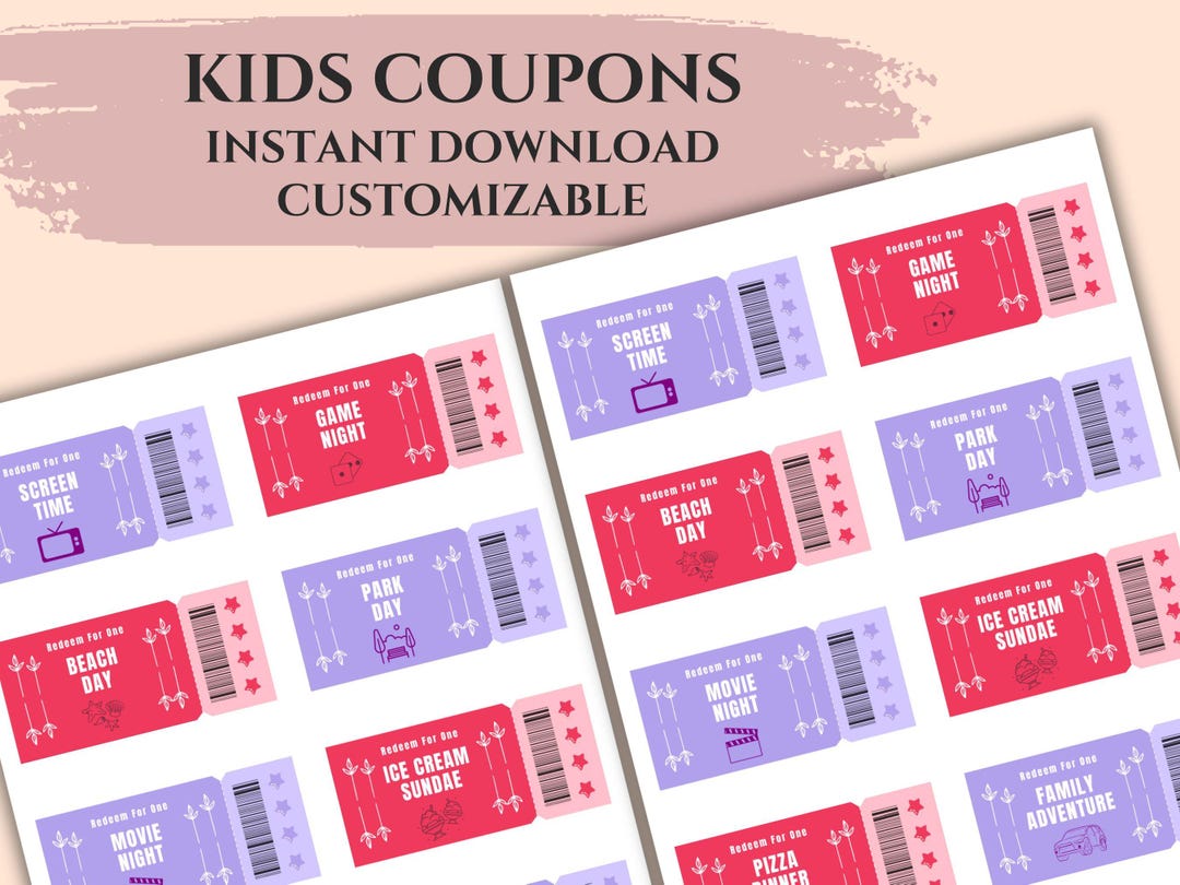 Reward Coupons for Kids, Printable Kids Reward Coupon Template ...