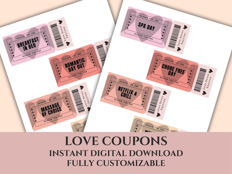 Editable Love Coupon Template, Printable Coupon Book, Valentine's Day ...
