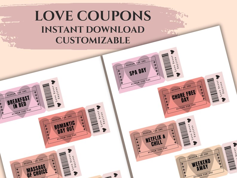 Editable Love Coupon Template, Printable Coupon Book, Valentine's Day ...