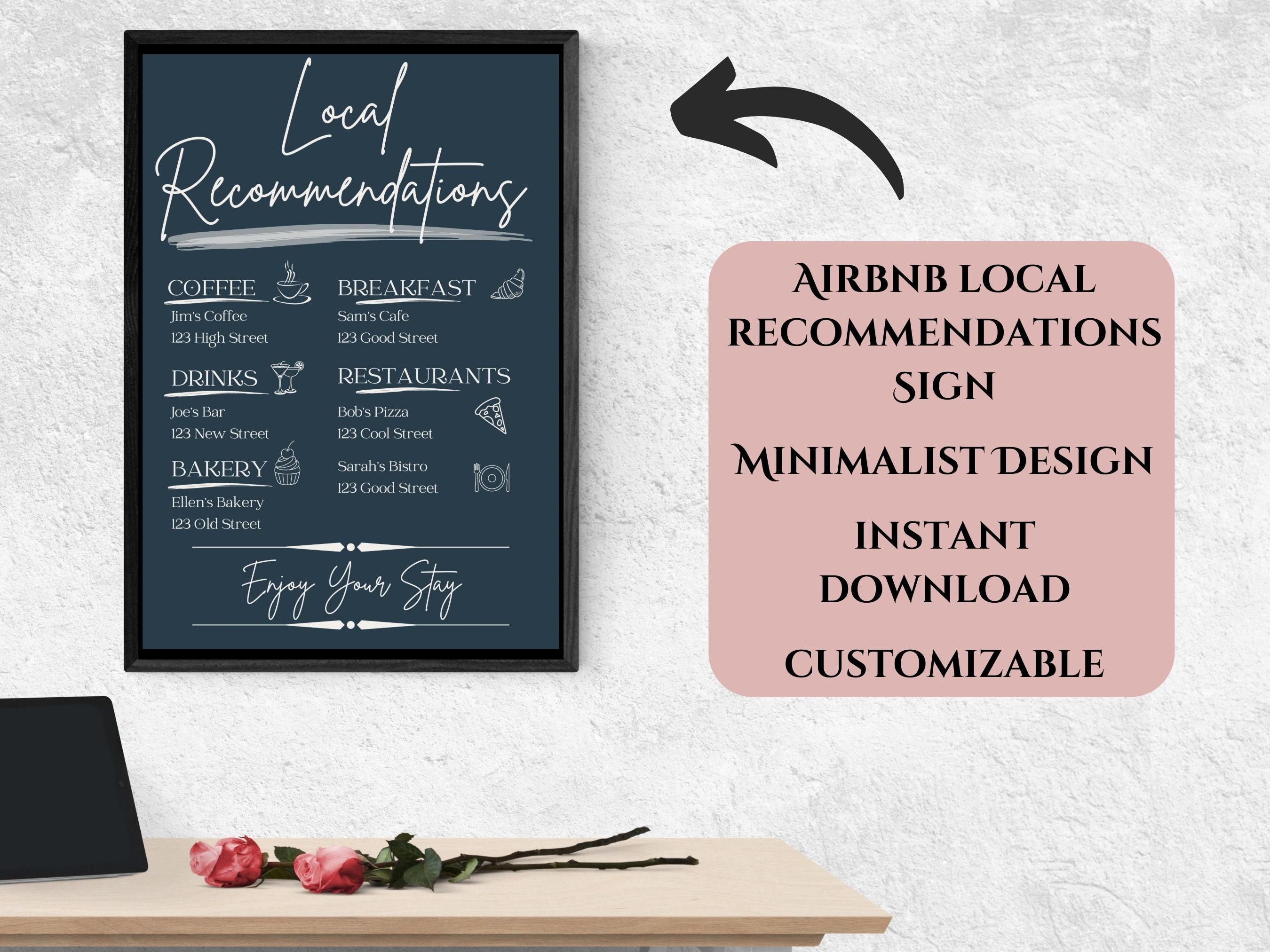 Editable Airbnb Sign Template, Printable Local Recommendations Sign for ...