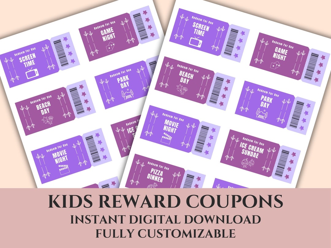 Printable Kids Reward Coupons, Editable Kids Coupons, Birthday Coupon ...
