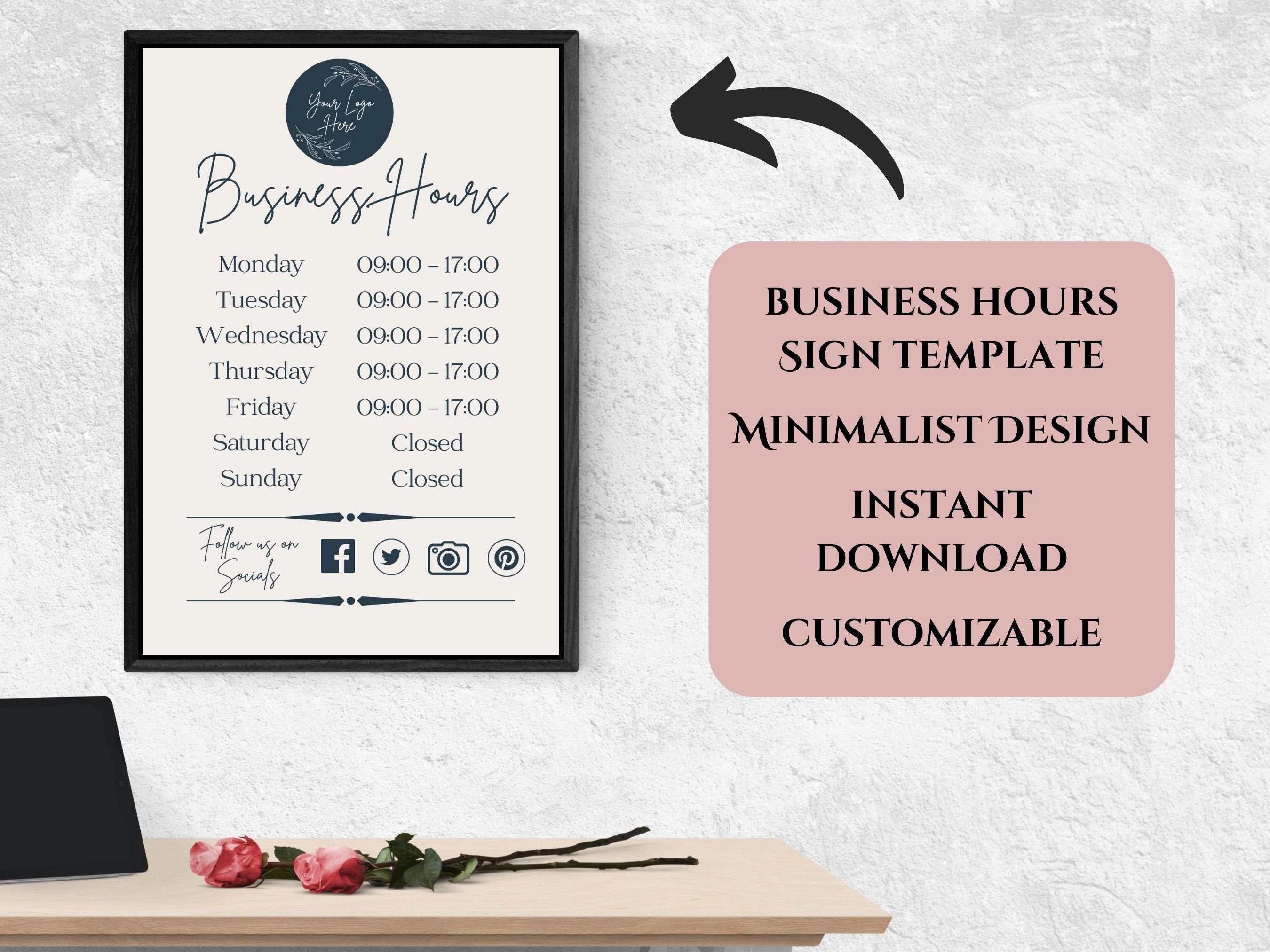 Editable Business Hours Sign Template, Printable Store Opening Times ...