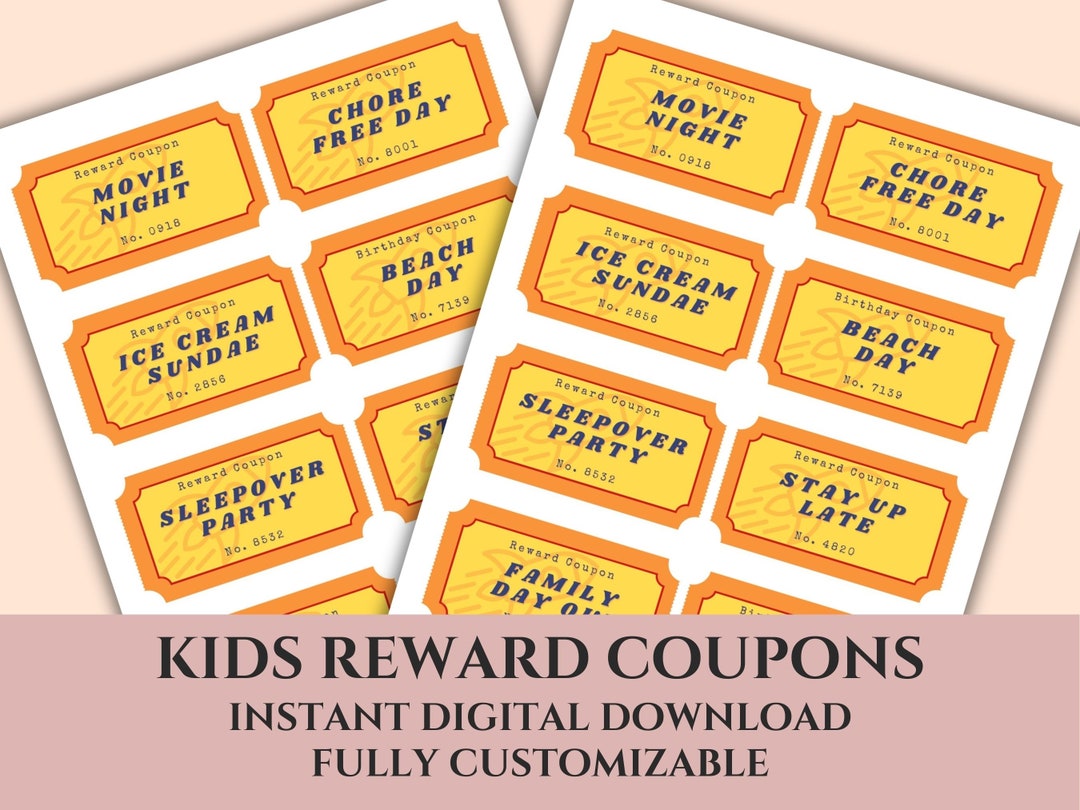 Printable Kids Reward Coupons, Editable Reward Coupons, Custom Rewards ...
