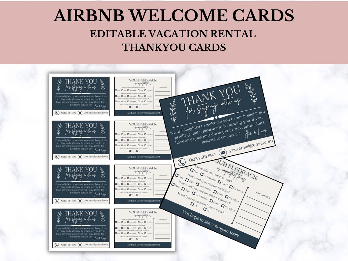 Airbnb Welcome Card Template, Printable Airbnb Feedback Card, Editable ...