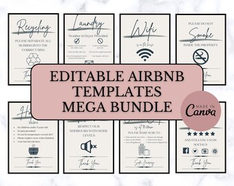 Airbnb Sign Bundle Template, Printable Airbnb Signage, Editable Airbnb ...