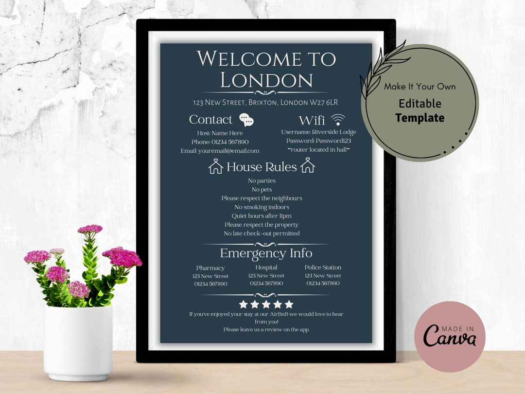 Editable Welcome Sign for Airbnb, Guest Check-in Guide Airbnb, Editable ...