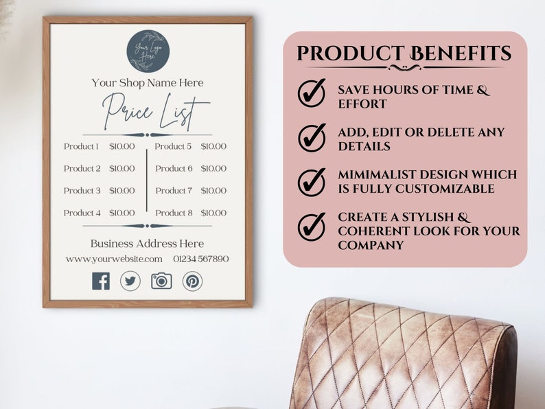 Editable Small Business Price List Template, Printable Pricing Guide ...