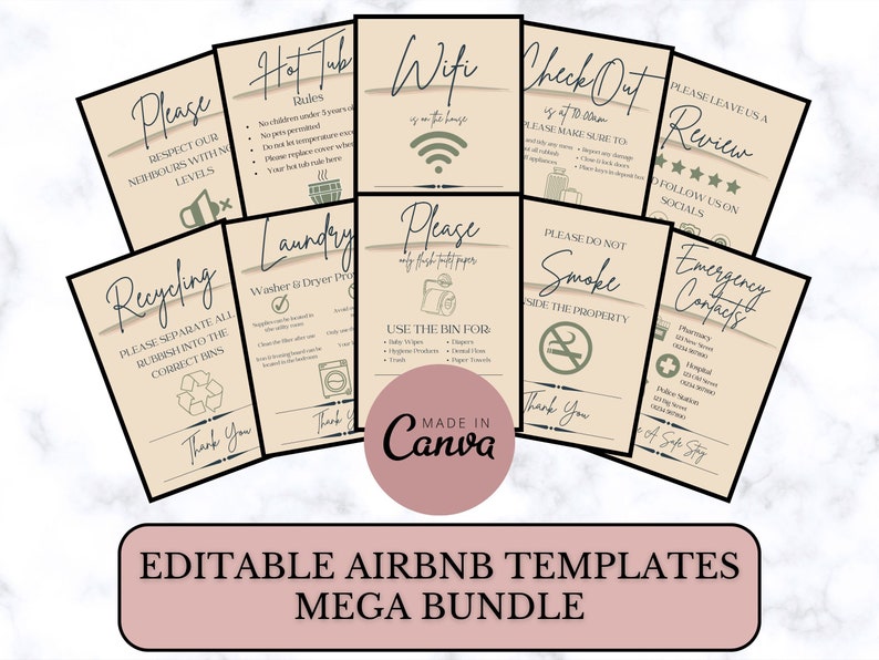 Airbnb Host Bundle Template, Editable Airbnb Signs, Printable Welcome ...