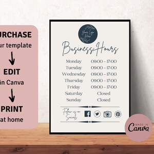 Editable Business Hours Sign Template, Printable Store Opening Times ...