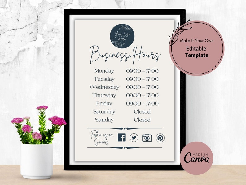 Editable Business Hours Sign Template, Printable Store Opening Times ...