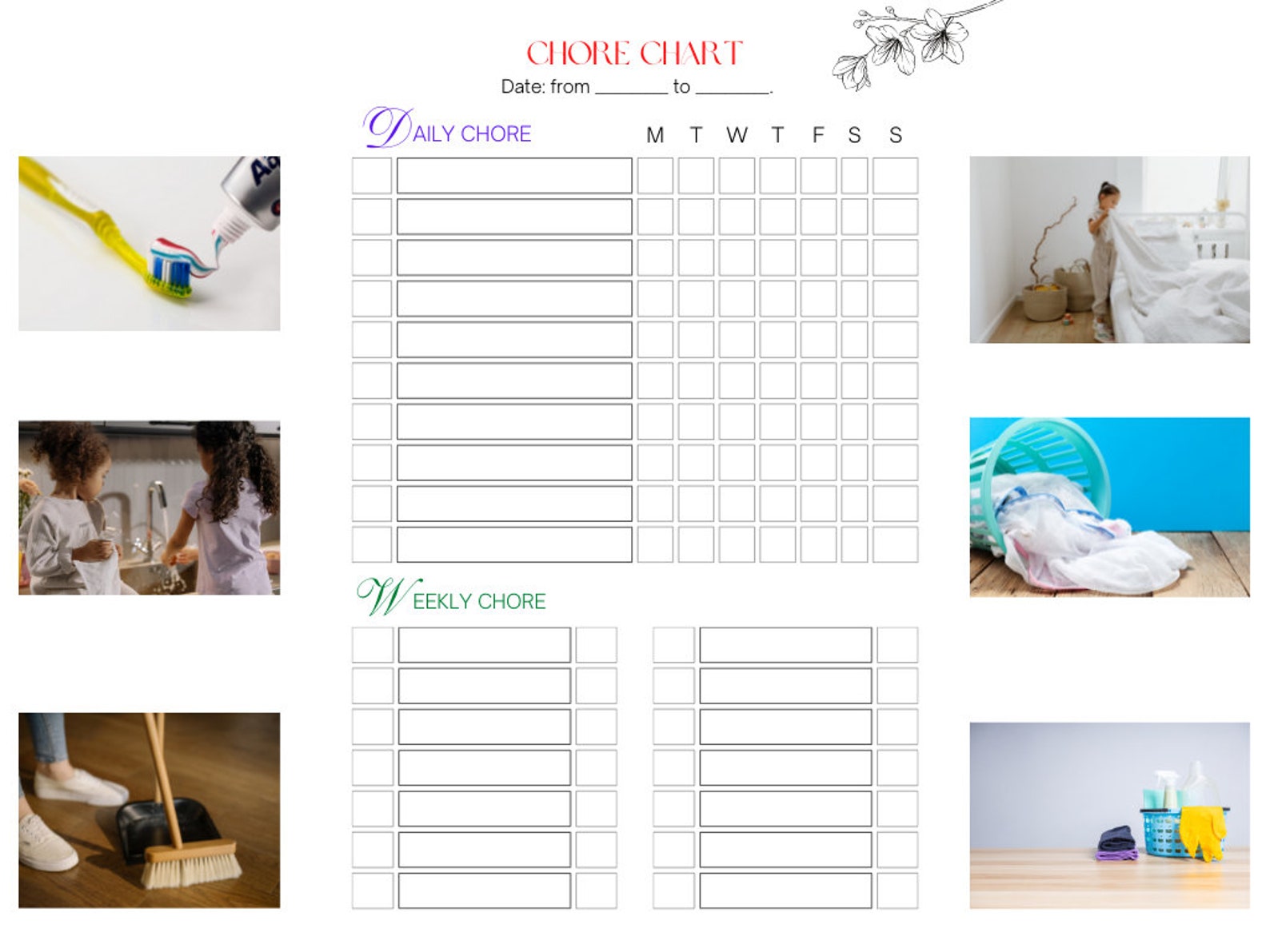 Chore Chart, Kids Chart, Healthy Habits, Daily Routine, Printable Chart ...