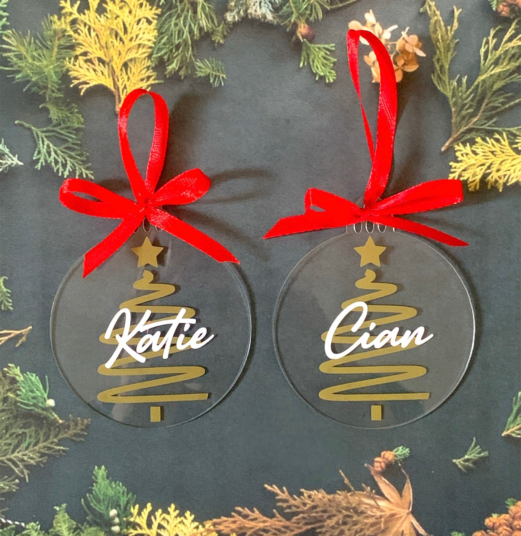 Personalised Clear Bauble With Gold Tree | Christmas Tree Bauble ...