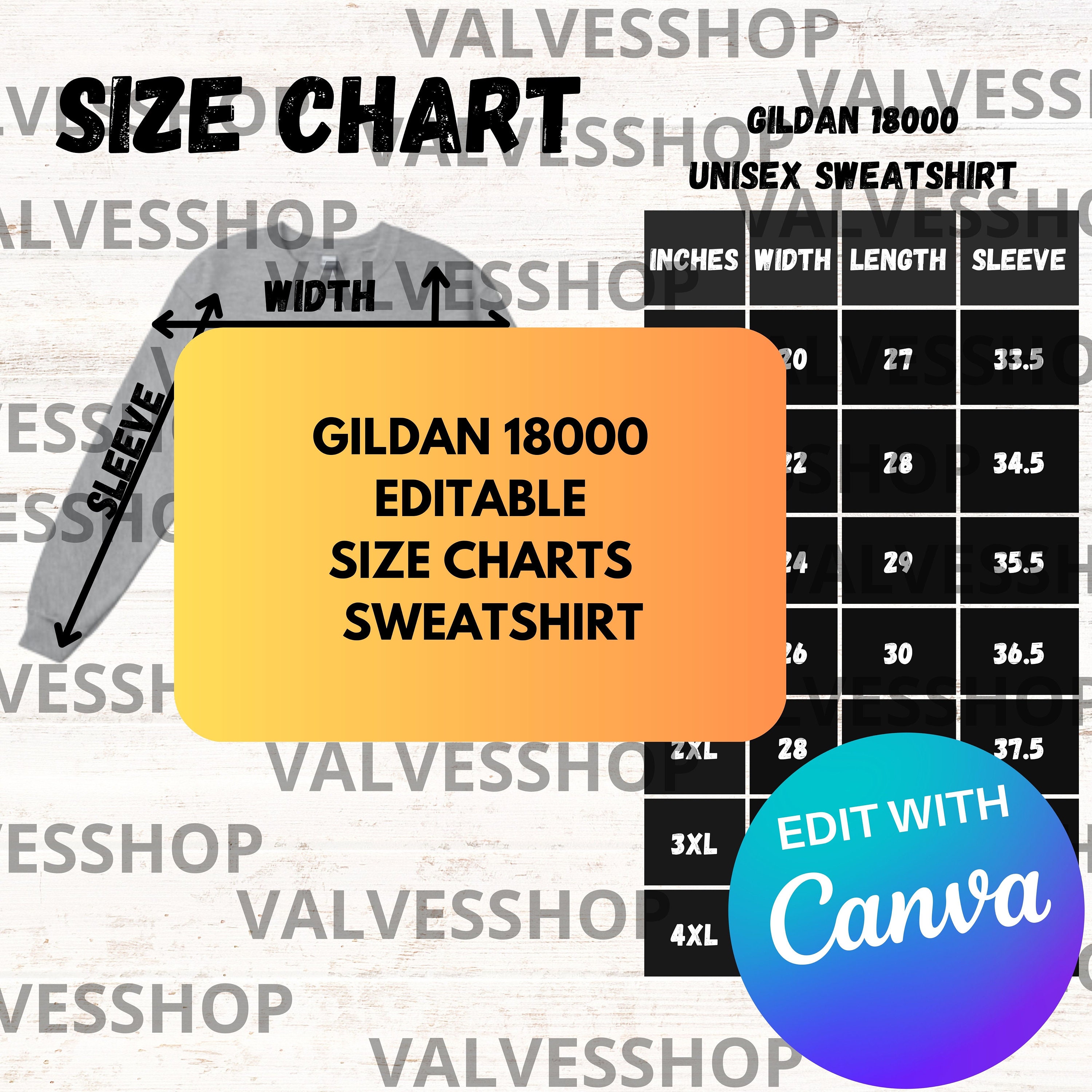 Gildan 18000 Editable Size Chart Gildan Size Chart Crewneck Mockup ...