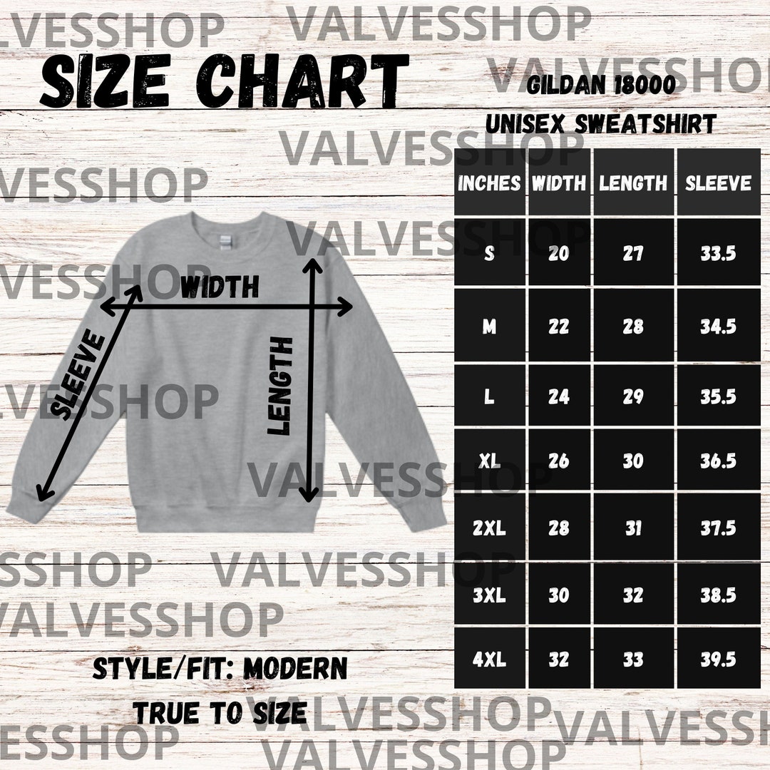 Gildan 18000 Editable Size Chart | Gildan Size Chart Crewneck Mockup ...