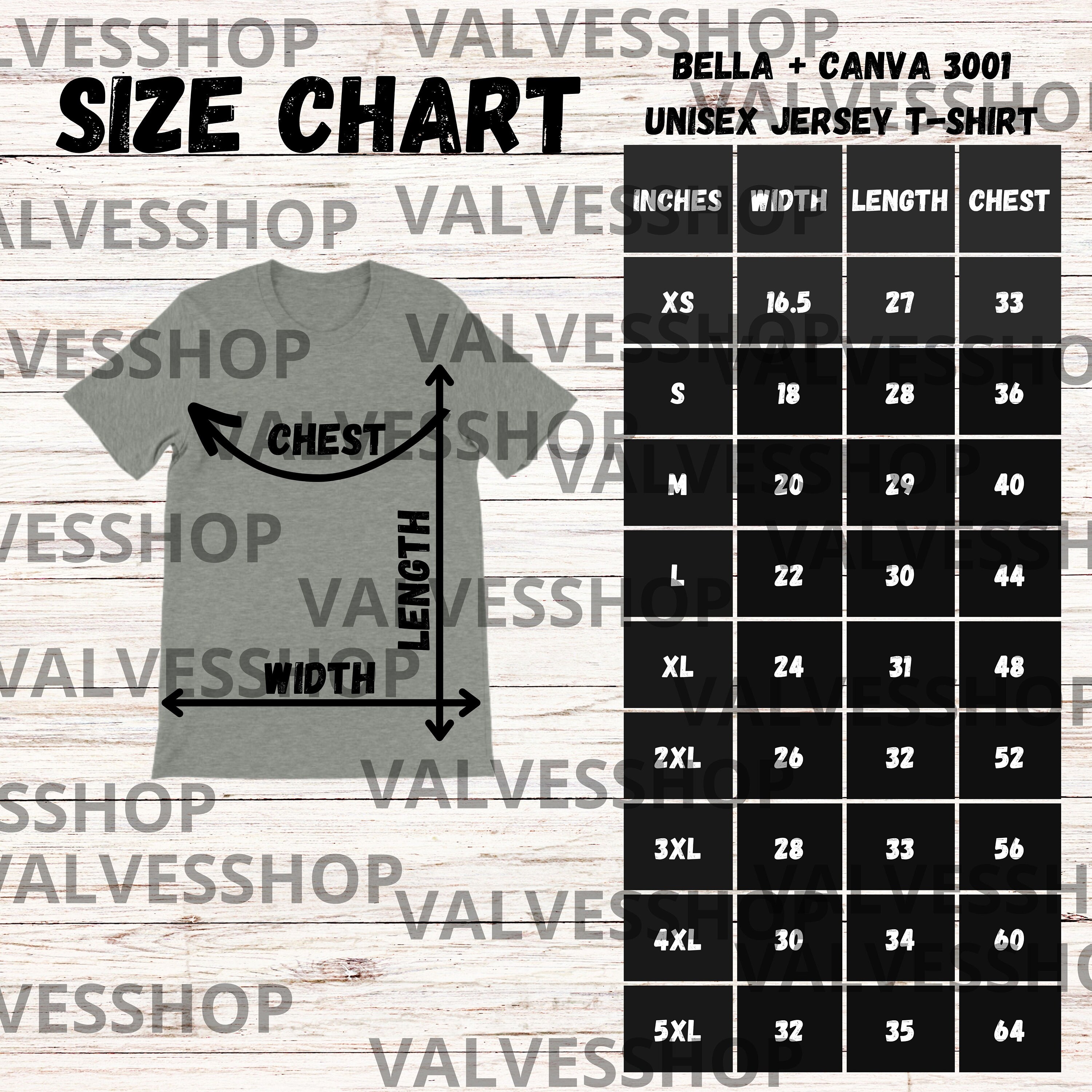 Bella + Canva 3001 Editable Size Chart | Bella Canva Mockup | Unisex T ...