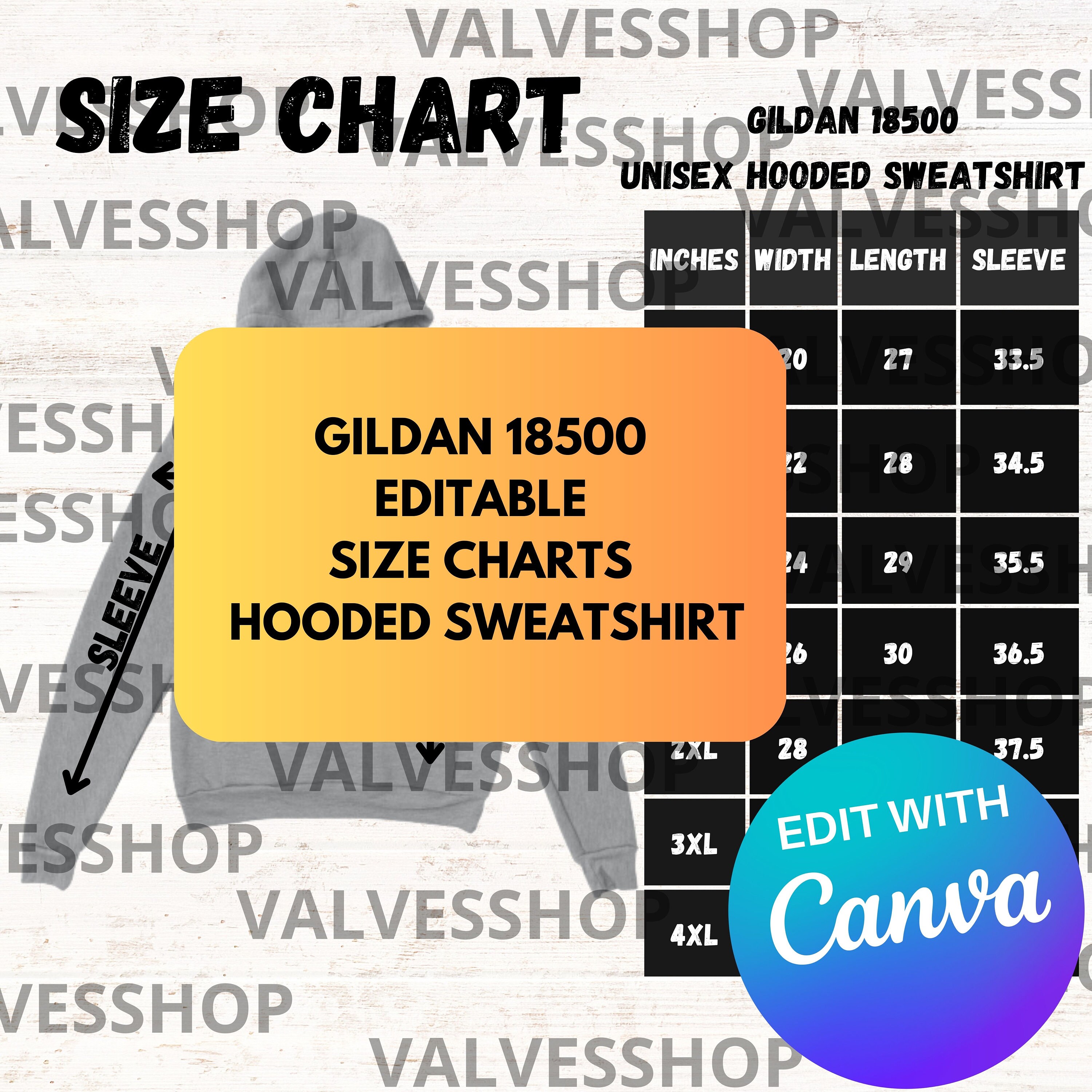 Gildan 18500 Editable Size Chart | Gildan Size Chart Hooded Sweatshirt ...
