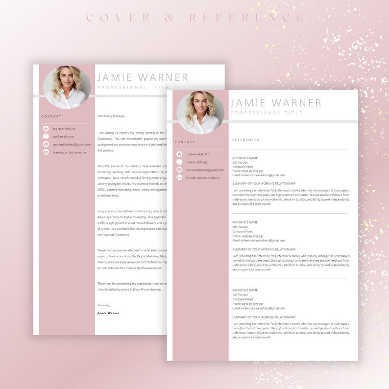 Rose Gold Resume Template: Professional CV With Cover Letter - Etsy