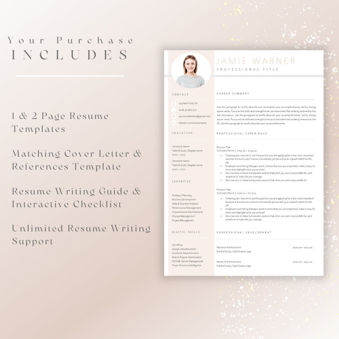 Resume Template CV Template - Seashell Beige Resume Template ATS ...