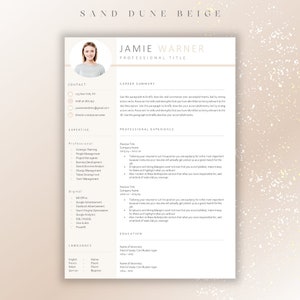 Resume Template CV Template - Sand Dune Beige Resume Template ATS ...