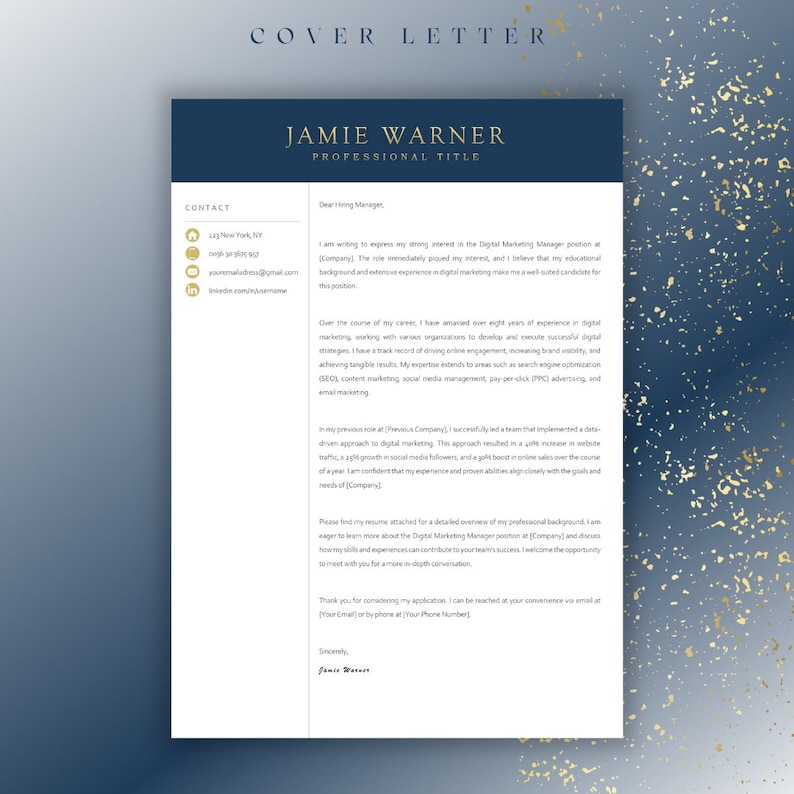 Blue & Gold Resume Template: Professional CV With Cover Letter - Etsy UK