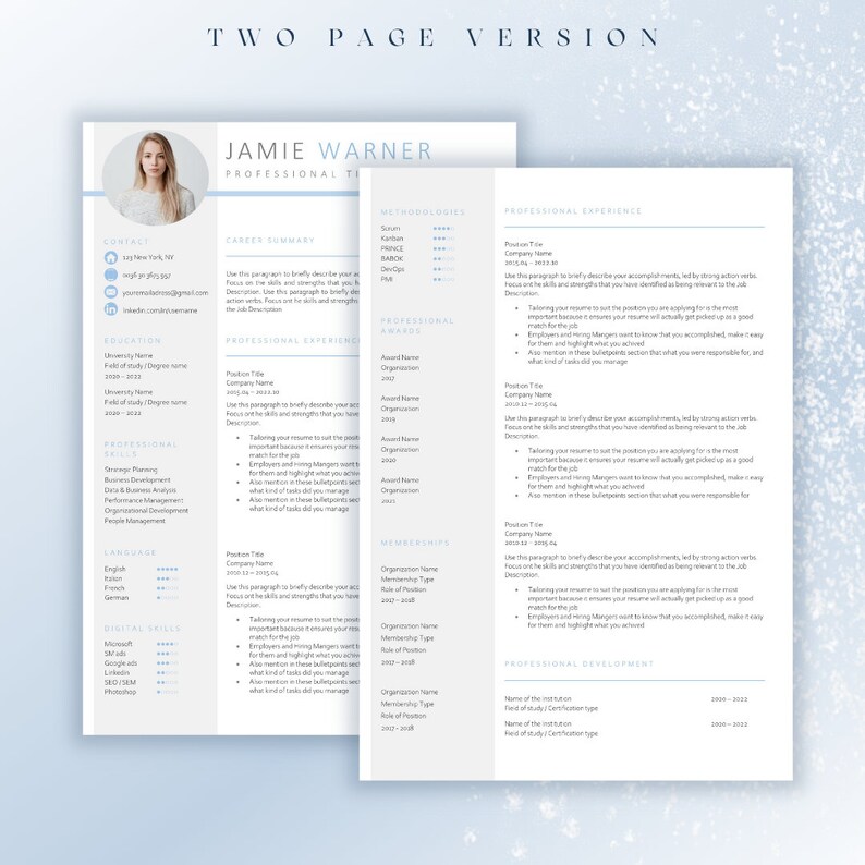 Resume Template CV Template - Light Sea Blue Resume Template ATS ...
