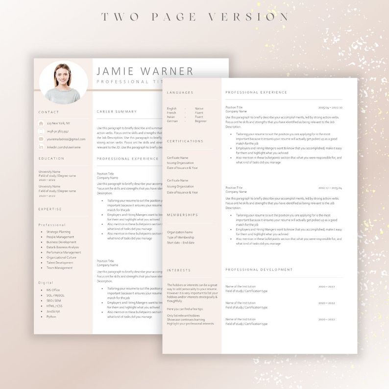 Resume Template CV Template Sand Dune Beige Resume Template ATS ...