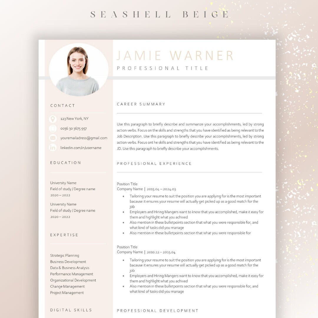 Resume Template CV Template - Seashell Beige Resume Template ATS ...