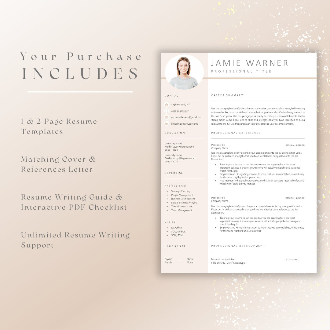Sand Dune Beige Resume Template: Cover Letter & References (ATS ...