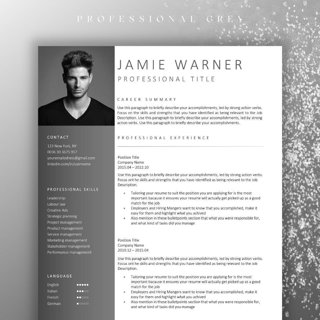 Resume Template CV Template Professional Grey Resume Template ATS ...