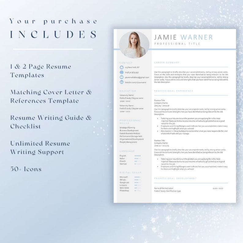 Resume Template CV Template - Light Sea Blue Resume Template ATS ...