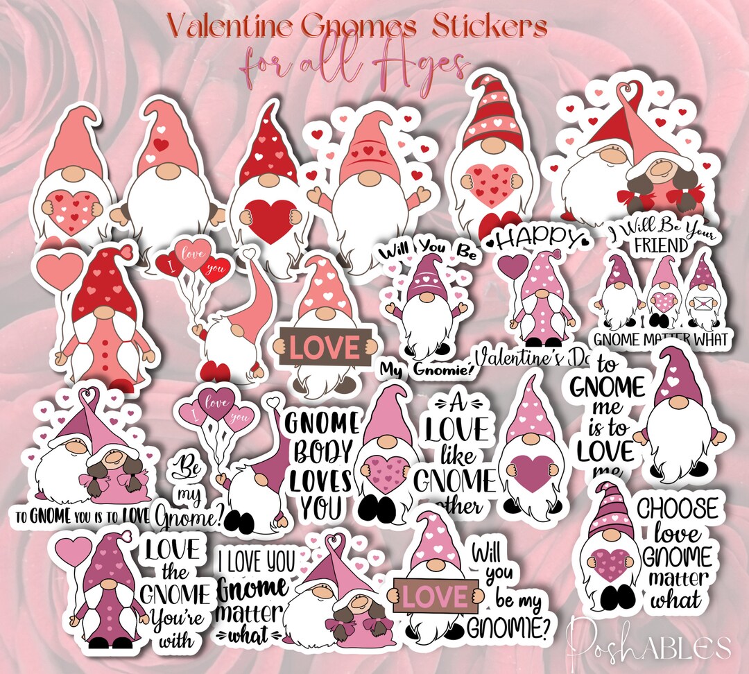 Valentine's Day Stickers Gnome Valentine's Vinyl Stickers Gnome ...