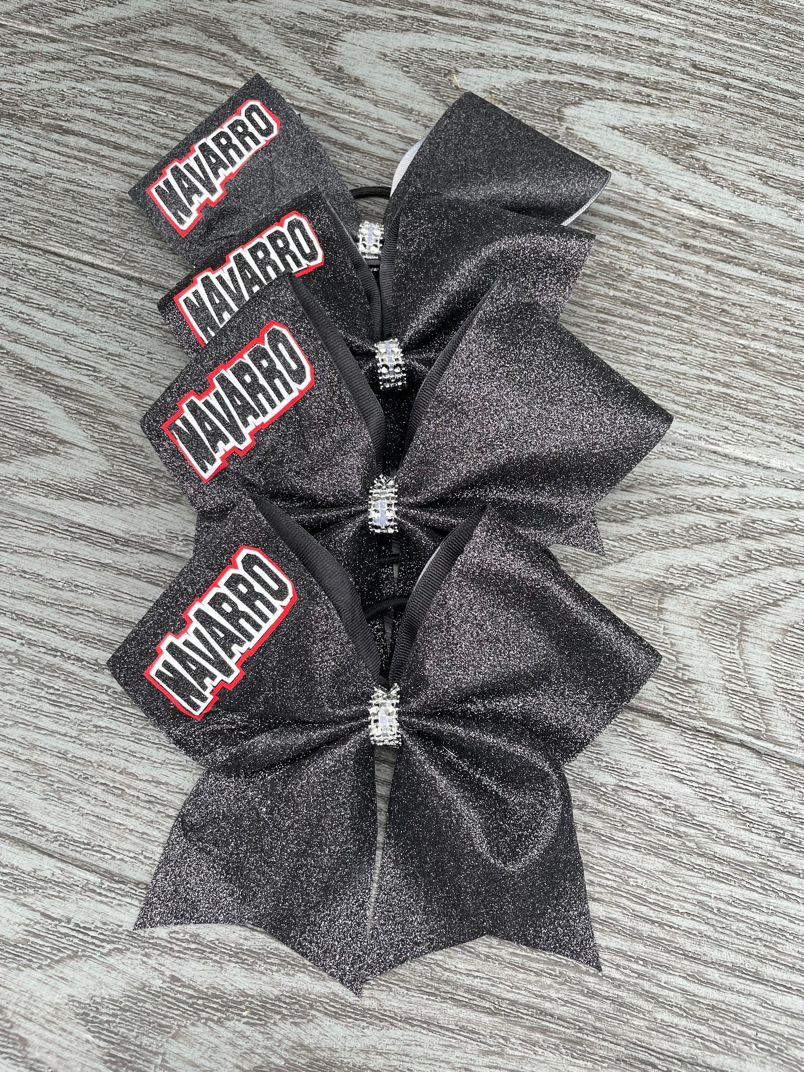 Navarro Black Glitter Cheer Bow, Rhinestone Bow, Grosgrain, Sideline ...