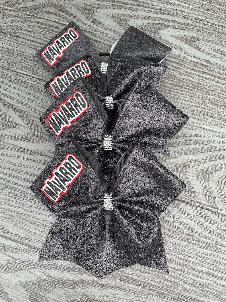 Navarro Black Glitter Cheer Bow, Rhinestone Bow, Grosgrain, Sideline ...