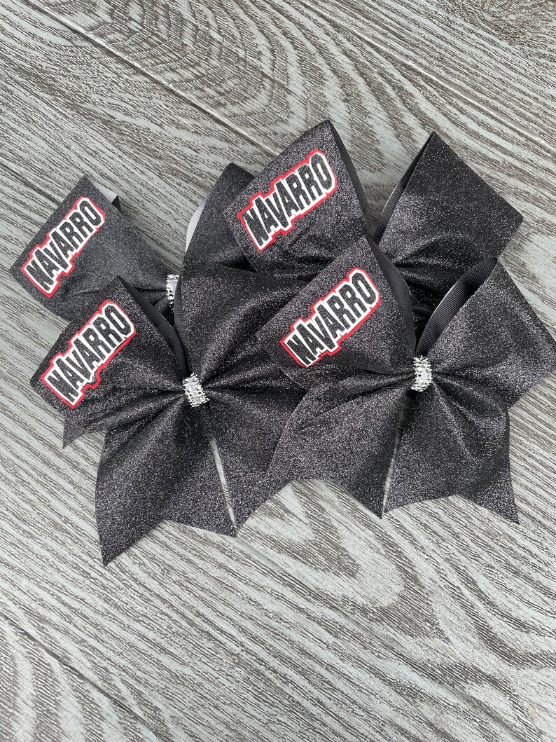 Navarro Black Glitter Cheer Bow, Rhinestone Bow, Grosgrain, Sideline ...