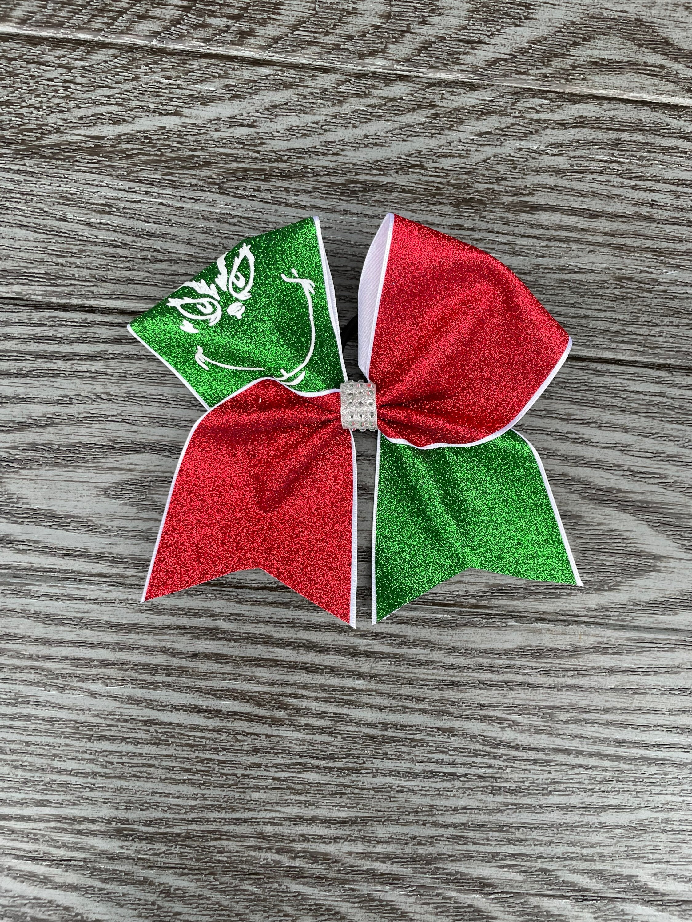 Grinch Bow, Grinch Christmas Cheer Bow, Green Glitter Bow, Red Glitter ...