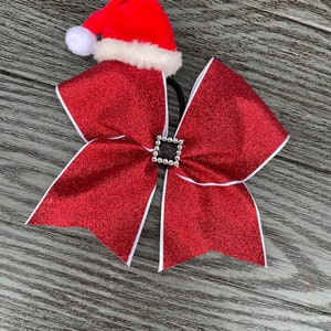 Red Sparkle Christmas Cheer Bow, Santa Hat Cheer Bow, Christmas Bow ...