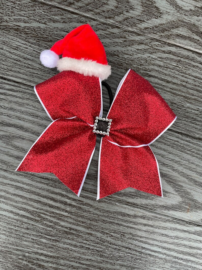 Red Sparkle Christmas Cheer Bow, Santa Hat Cheer Bow, Christmas Bow ...