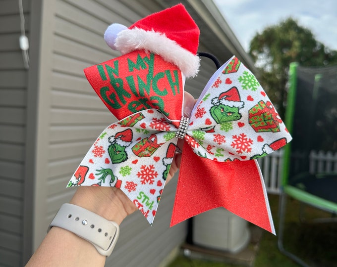 Grinch Cheer Bow, Christmas Bow, Cheerleader Bow, Grinchmas Bow ...