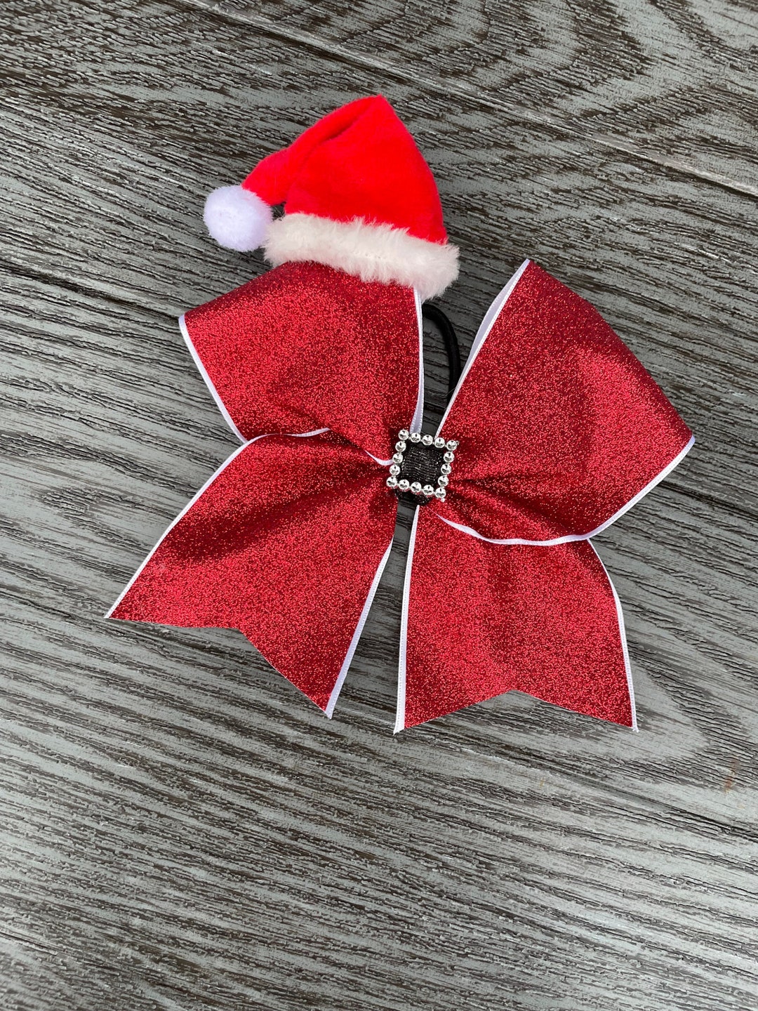 Red Sparkle Christmas Cheer Bow, Santa Hat Cheer Bow, Christmas Bow ...