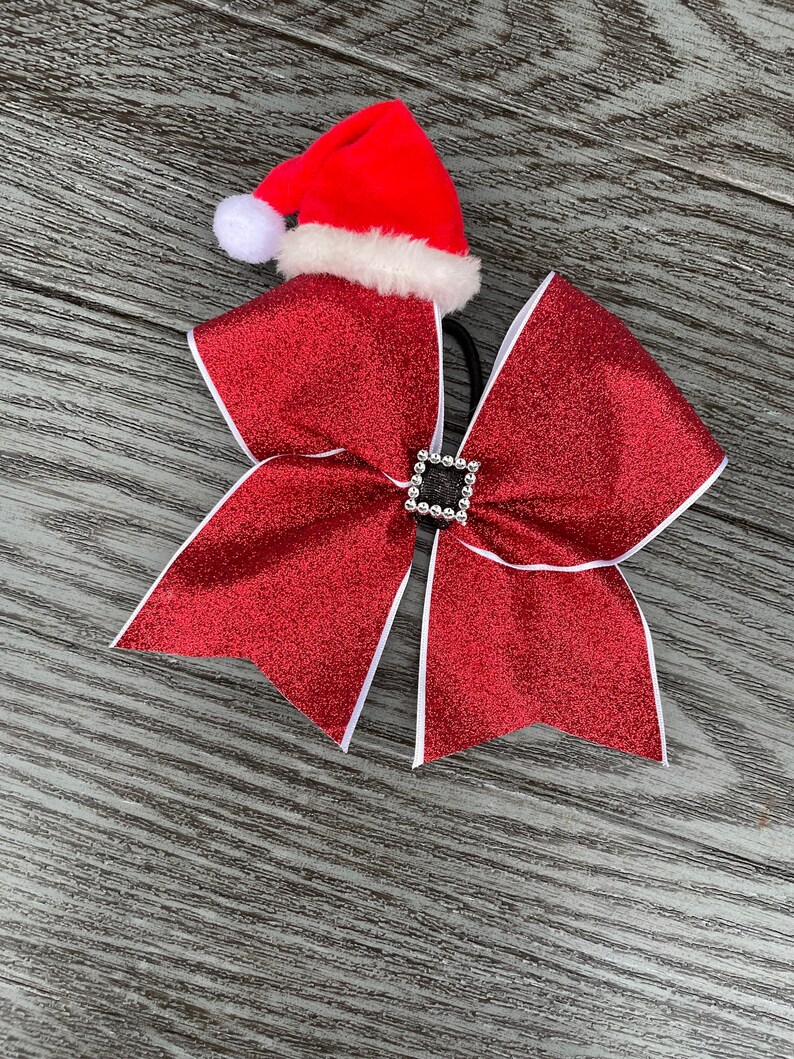 Red Sparkle Christmas Cheer Bow, Santa Hat Cheer Bow, Christmas Bow ...