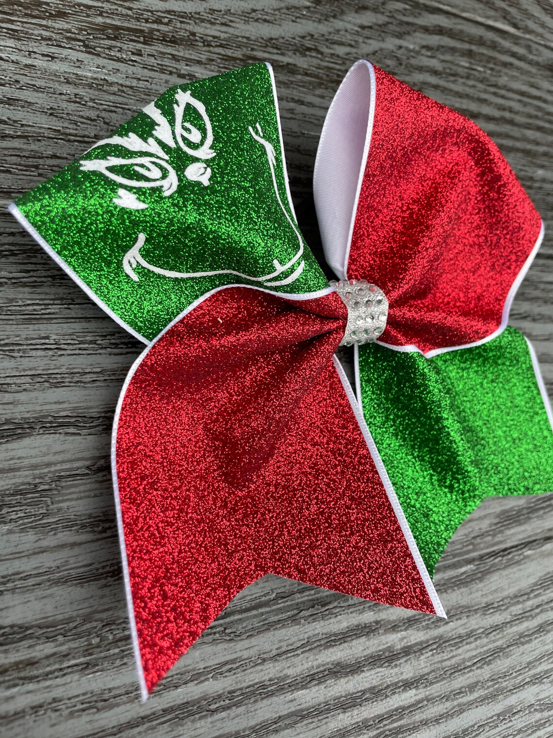 Grinch Bow, Grinch Christmas Cheer Bow, Green Glitter Bow, Red Glitter ...