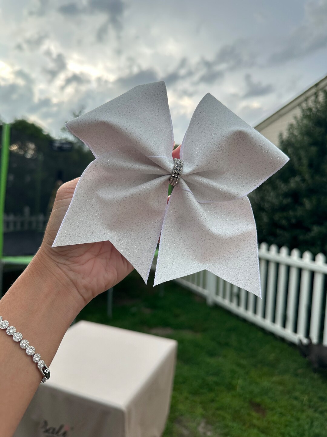 White Glitter Cheer Bow, Cheerleading Bows, White Glitter HTV, Rec ...