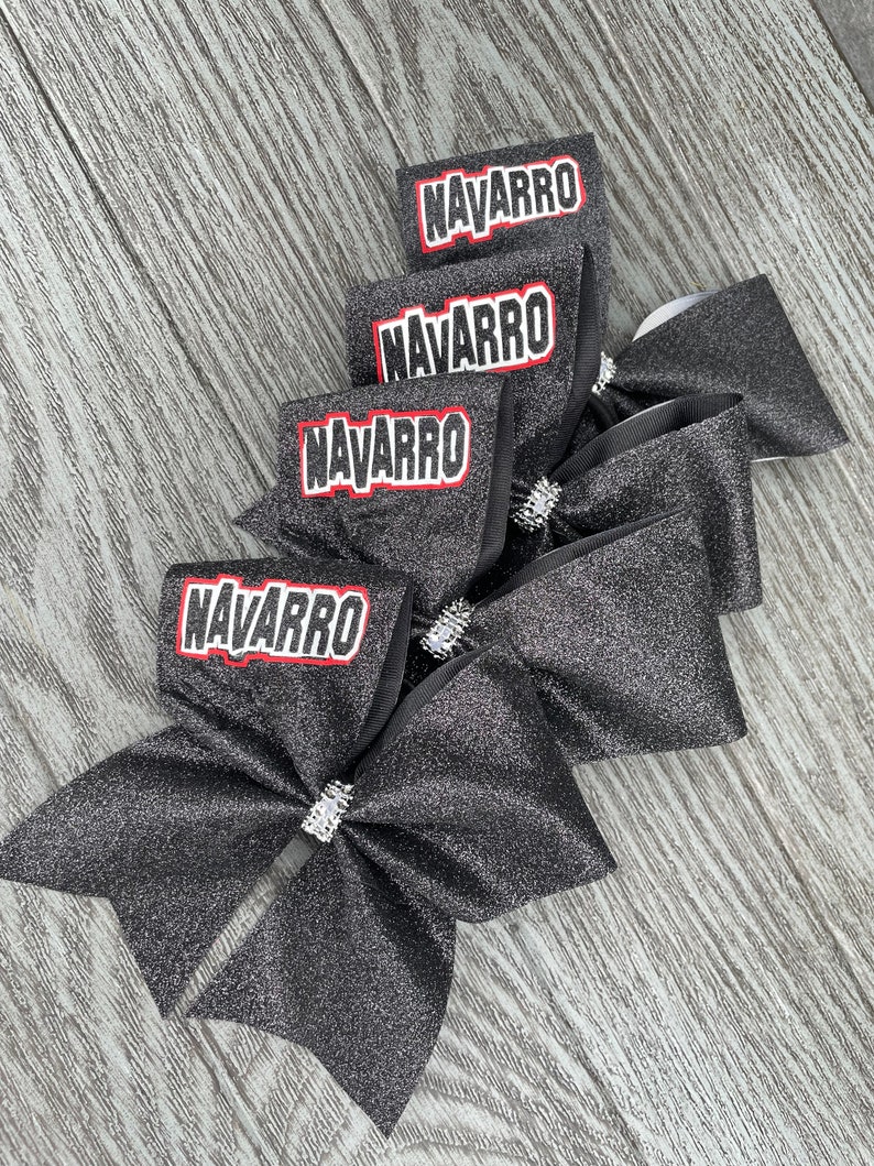 Navarro Black Glitter Cheer Bow, Rhinestone Bow, Grosgrain, Sideline ...