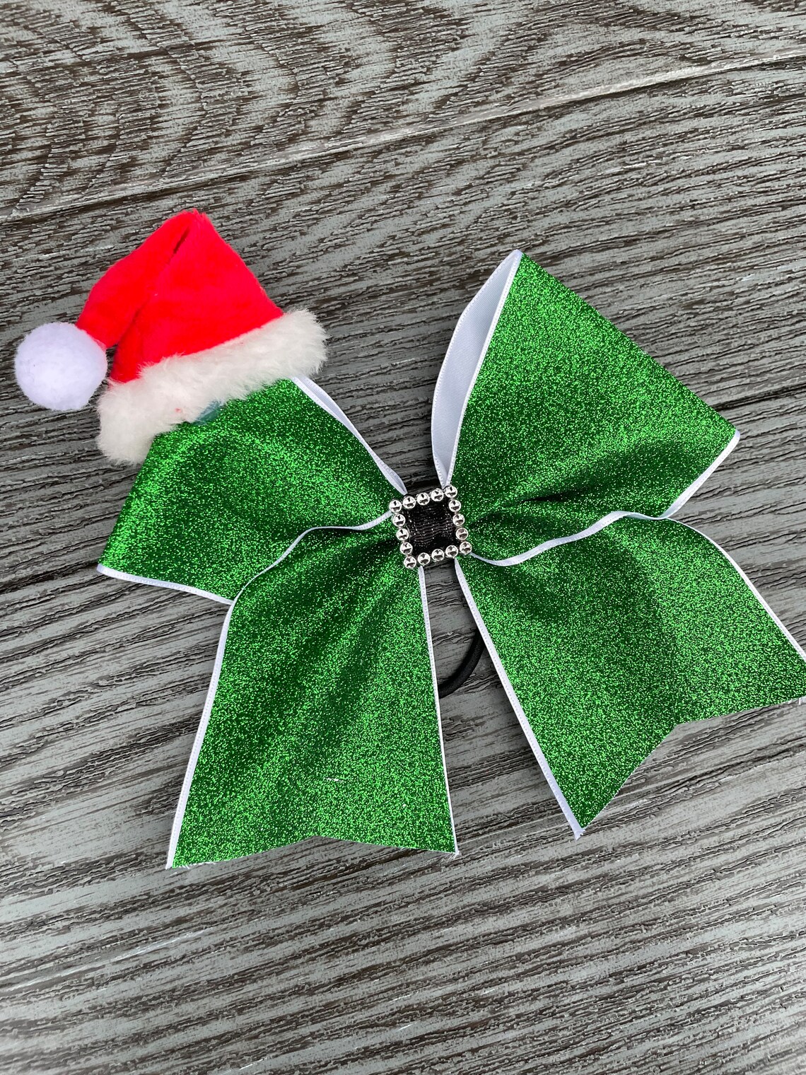 Green Glitter Santa Hat Christmas Bow, Santa Bow, Cheerleader Bow ...