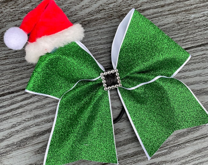 Green Glitter Santa Hat Christmas Bow, Santa Bow, Cheerleader Bow ...