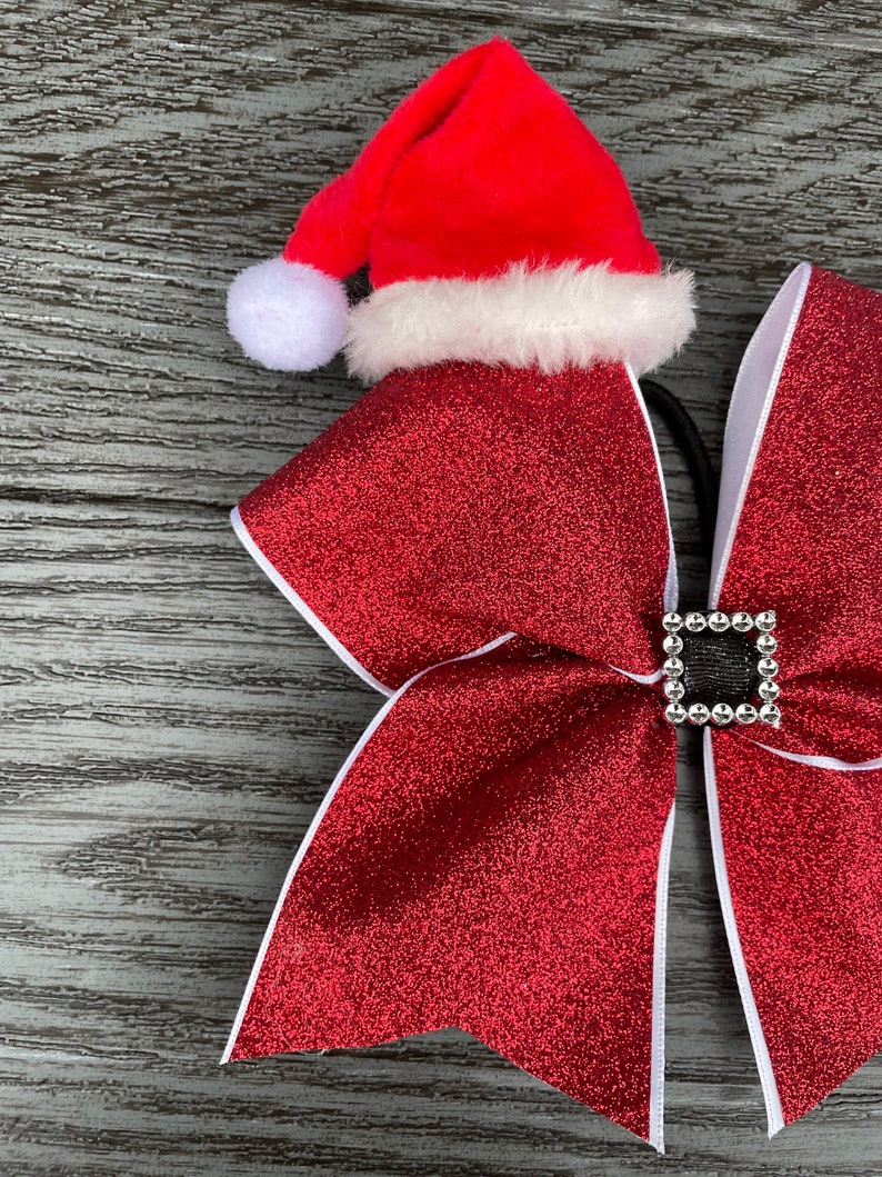 Red Sparkle Christmas Cheer Bow, Santa Hat Cheer Bow, Christmas Bow ...