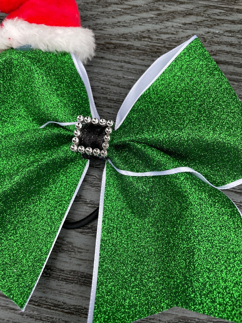 Green Glitter Santa Hat Christmas Bow, Santa Bow, Cheerleader Bow ...