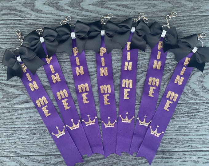 Pin Me Ribbon, Purple and Gold Pin Me Ribbons, Cheerleader Ribbons ...