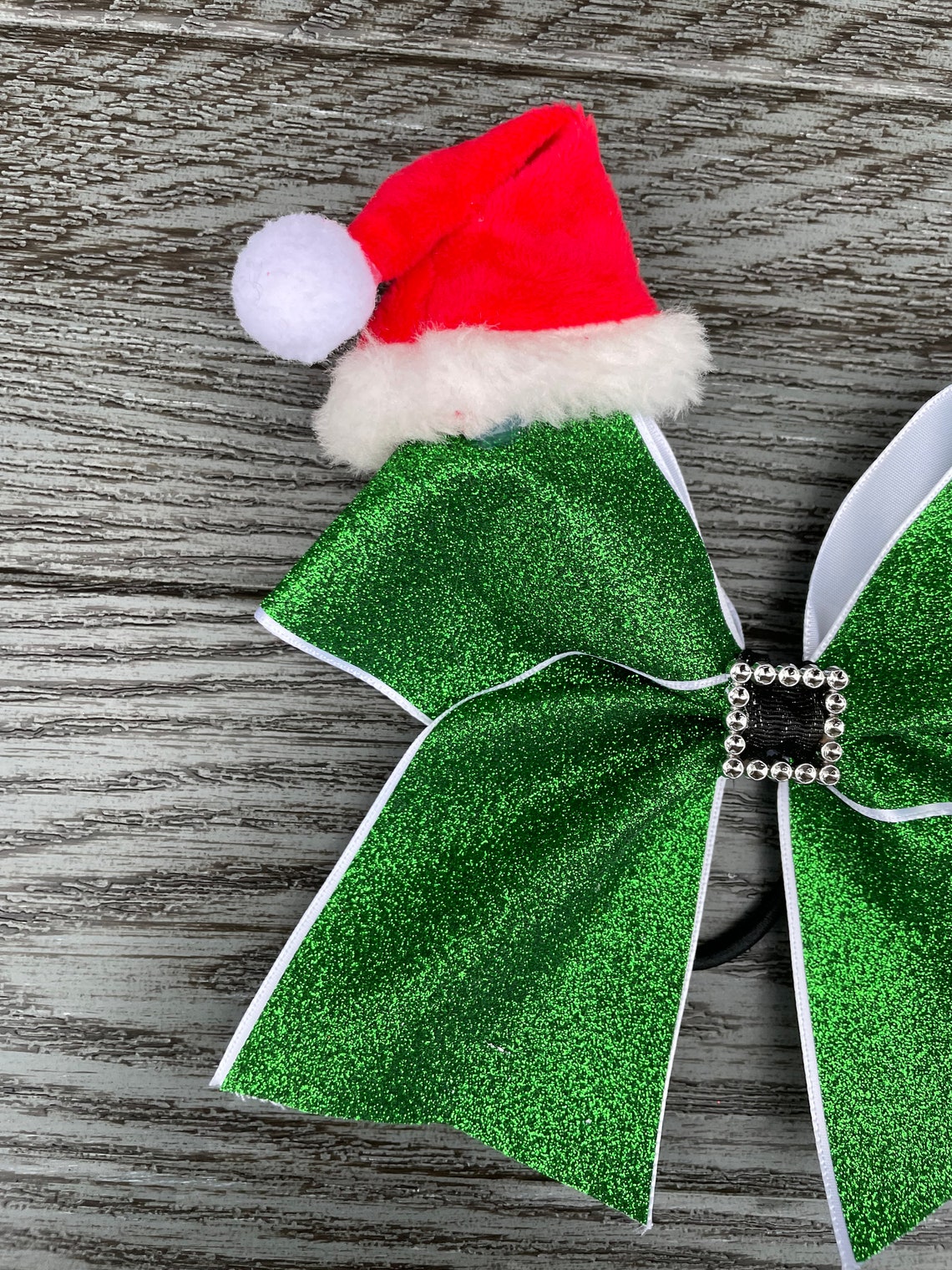 Green Glitter Santa Hat Christmas Bow, Santa Bow, Cheerleader Bow ...